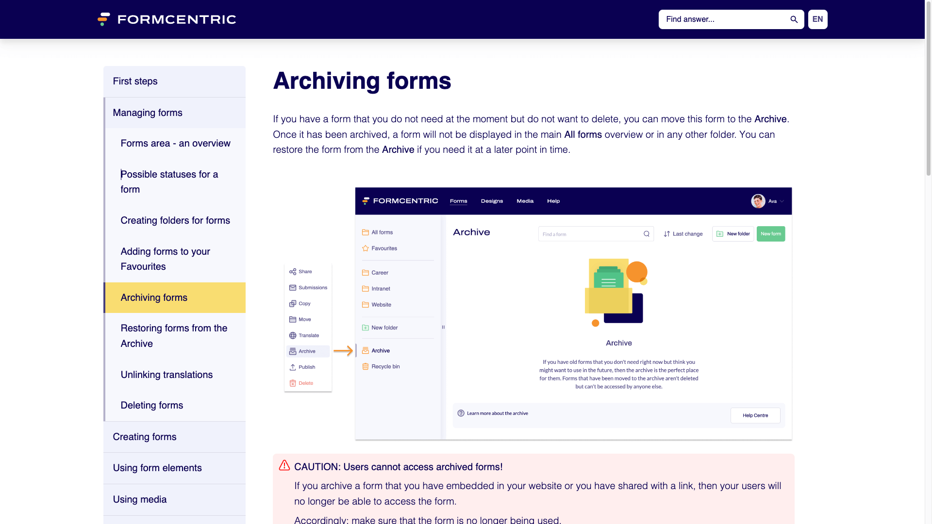 Archiving forms