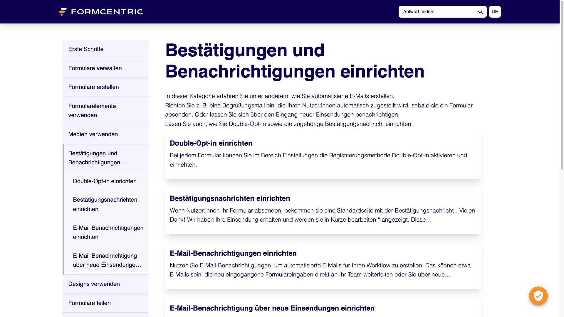 Bestätigungen & Benachrichtigungen l Formcentric