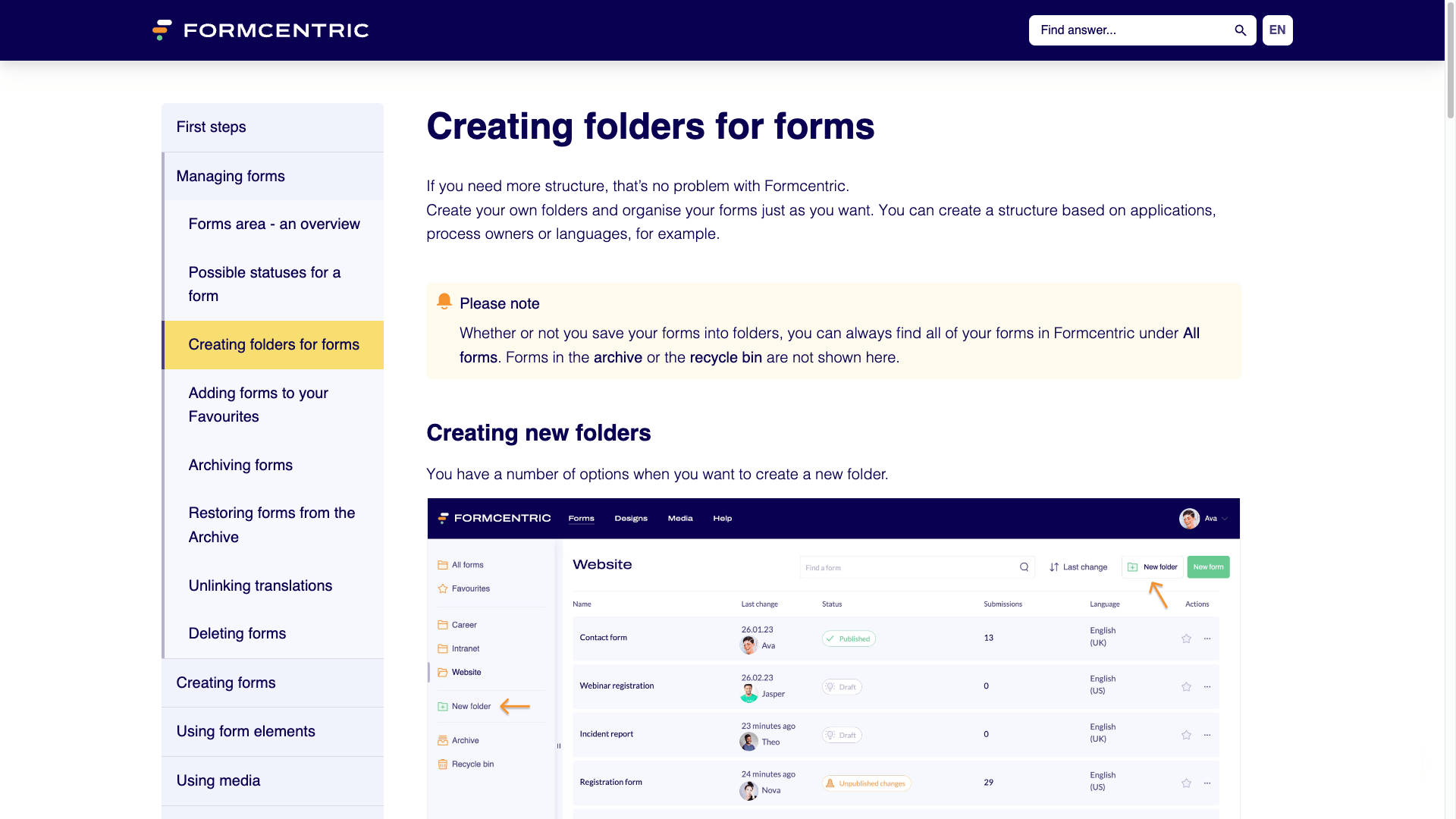 Creating Folders For Forms