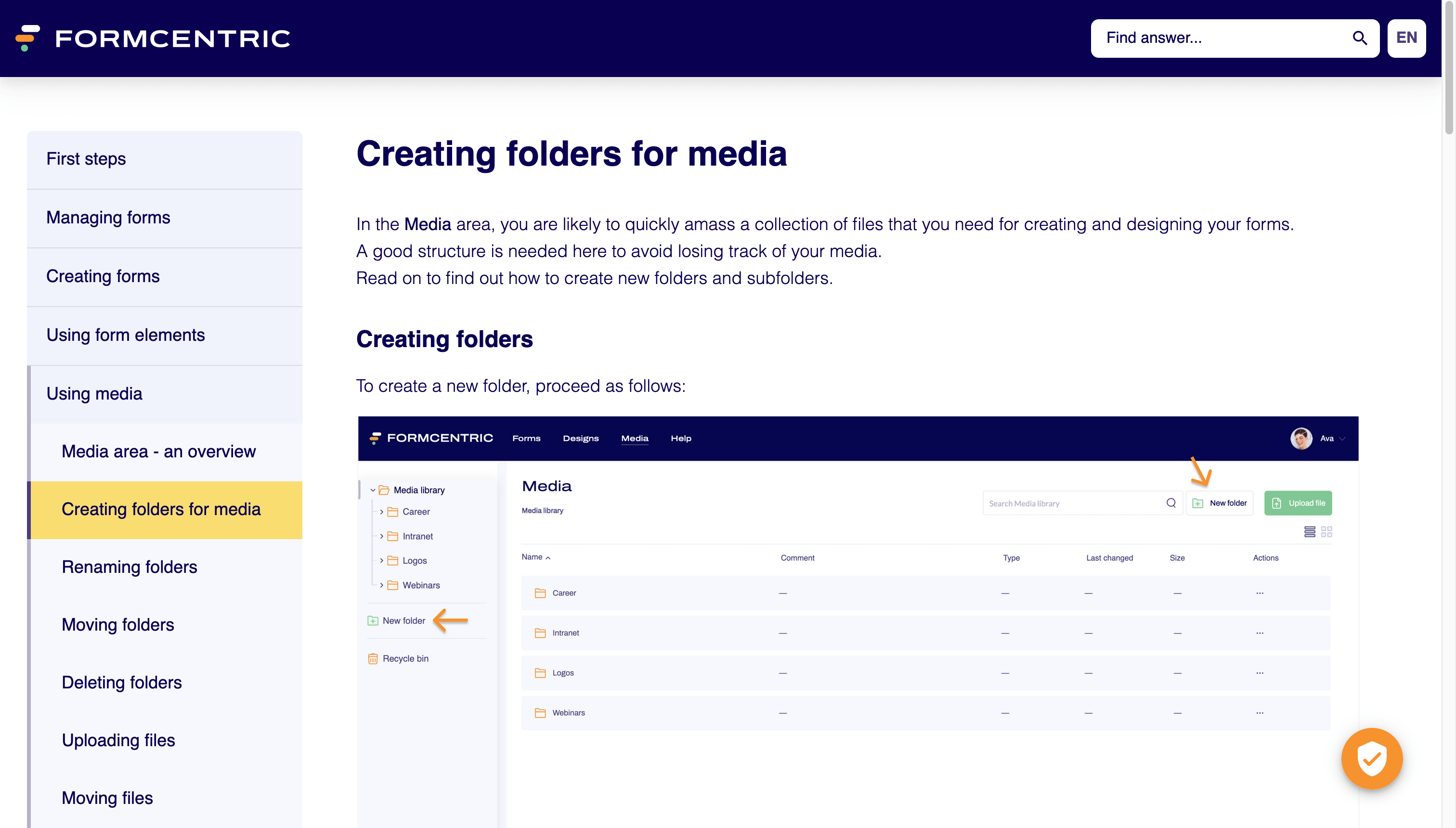 Creating folders for media Creating folders for media