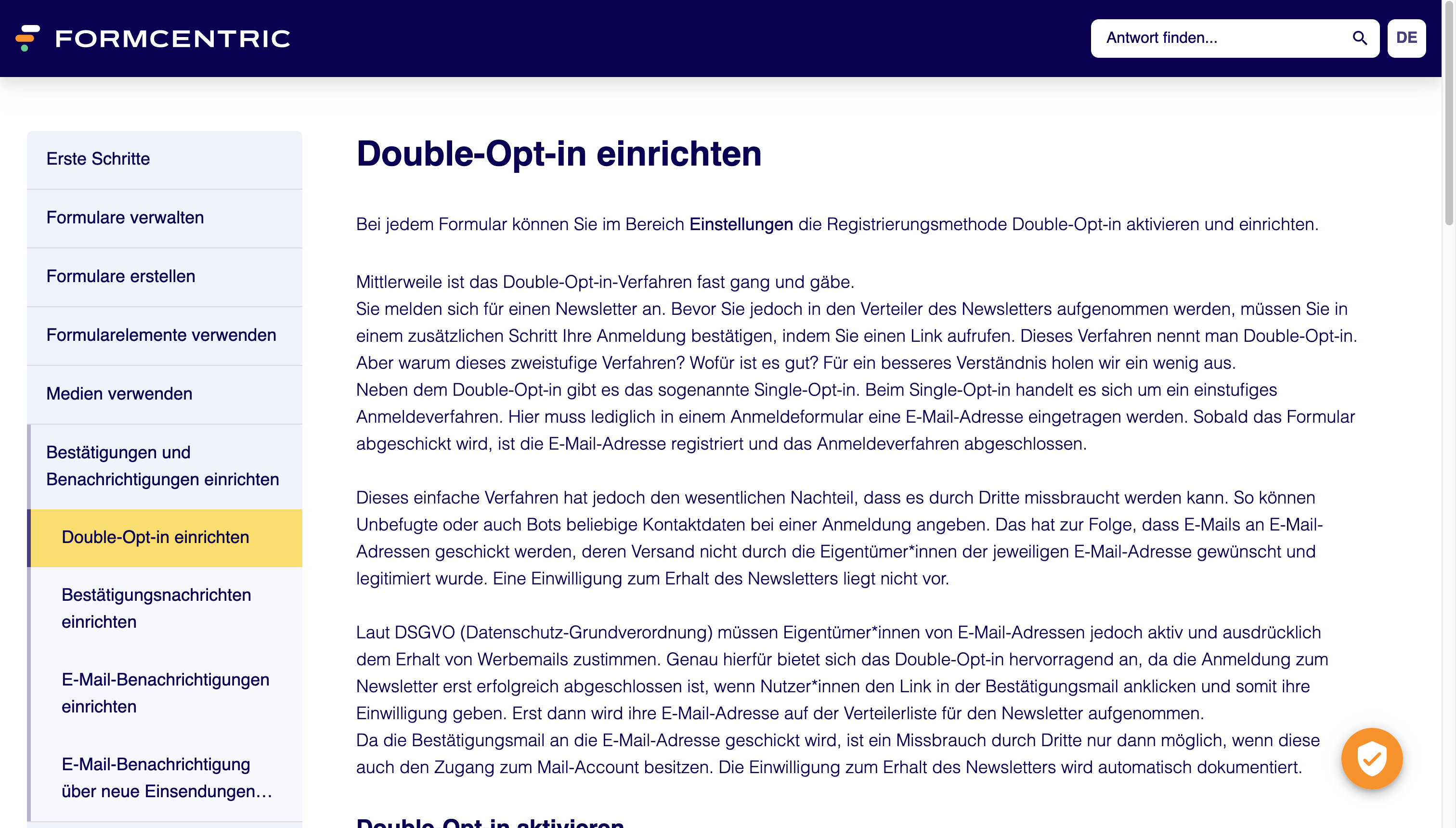Double-Opt-in einrichten l Formcentric