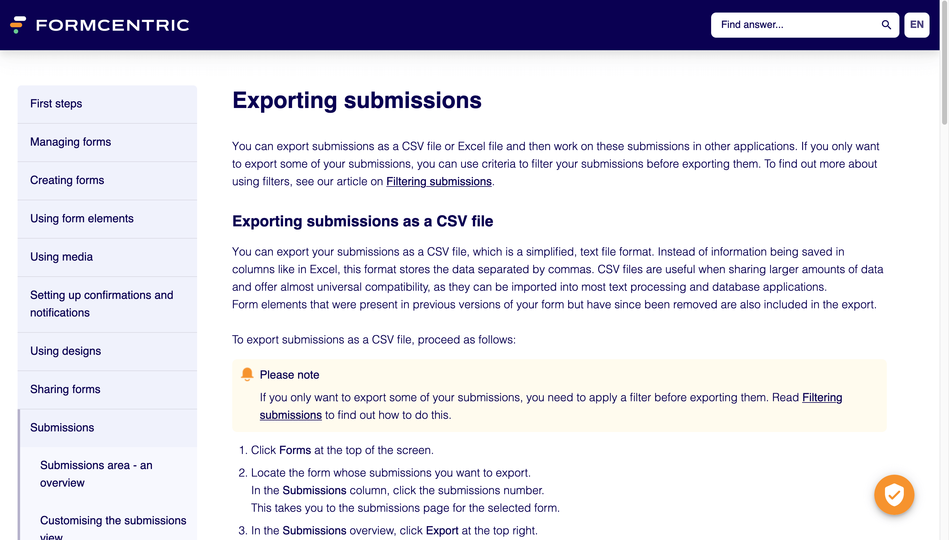 Exporting submissions Exporting submissions