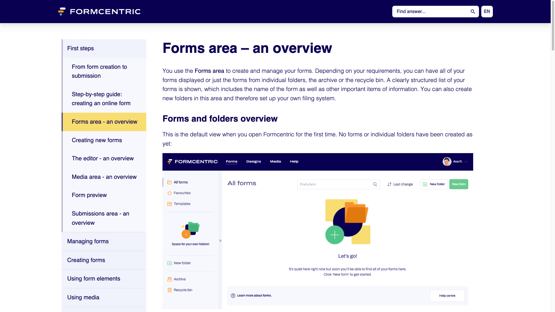Forms area – an overview
