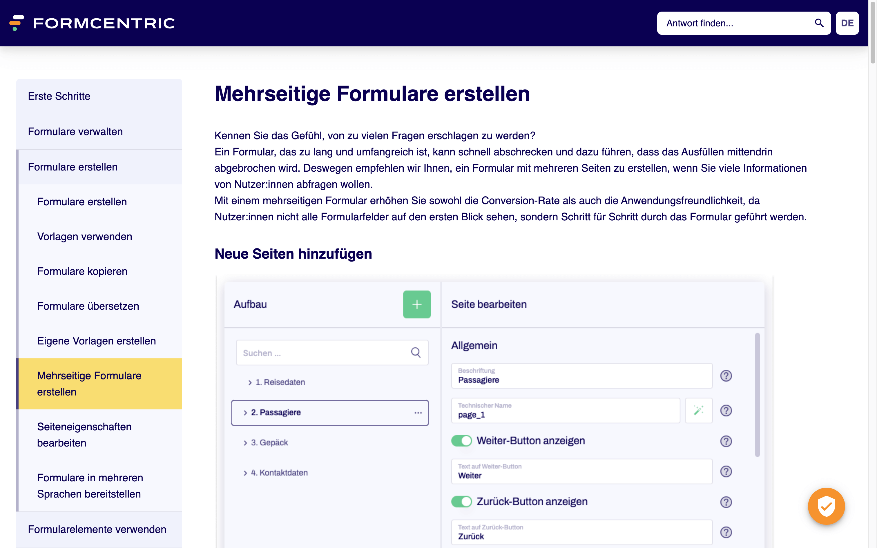 Mehrseitige Formulare erstellen