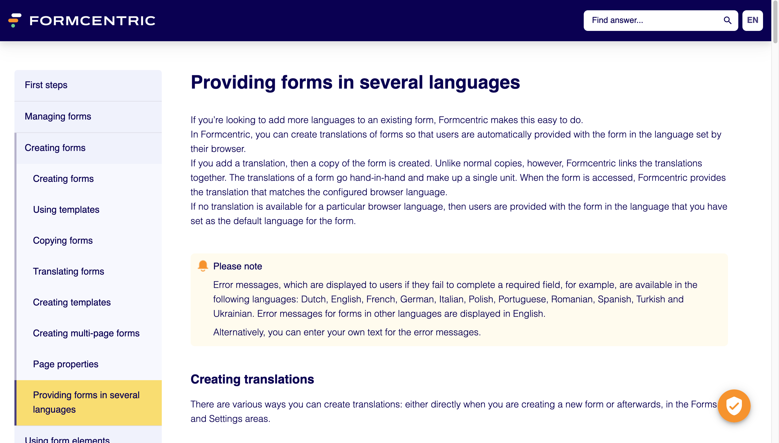 Forms in several languages