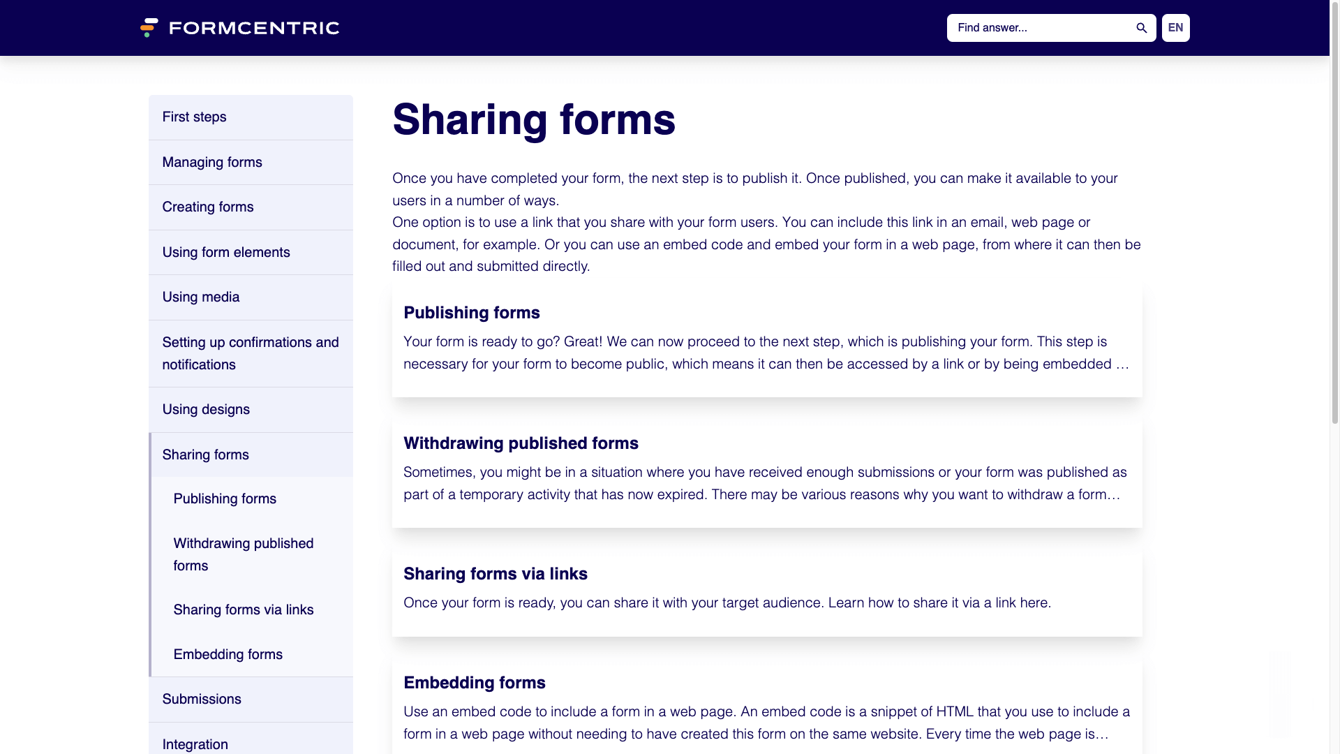 Sharing forms l Formcentric